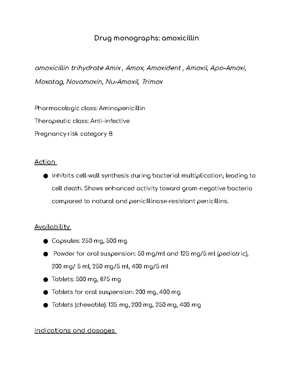 Drug monographs amoxicillin - Drug monographs: amoxicillin amoxicillin ...