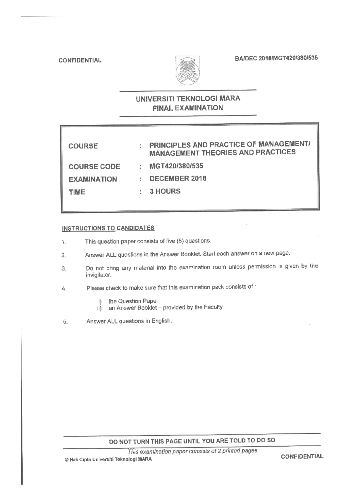 MGT420 2019 1 - Principles and Practice of Management - Studocu