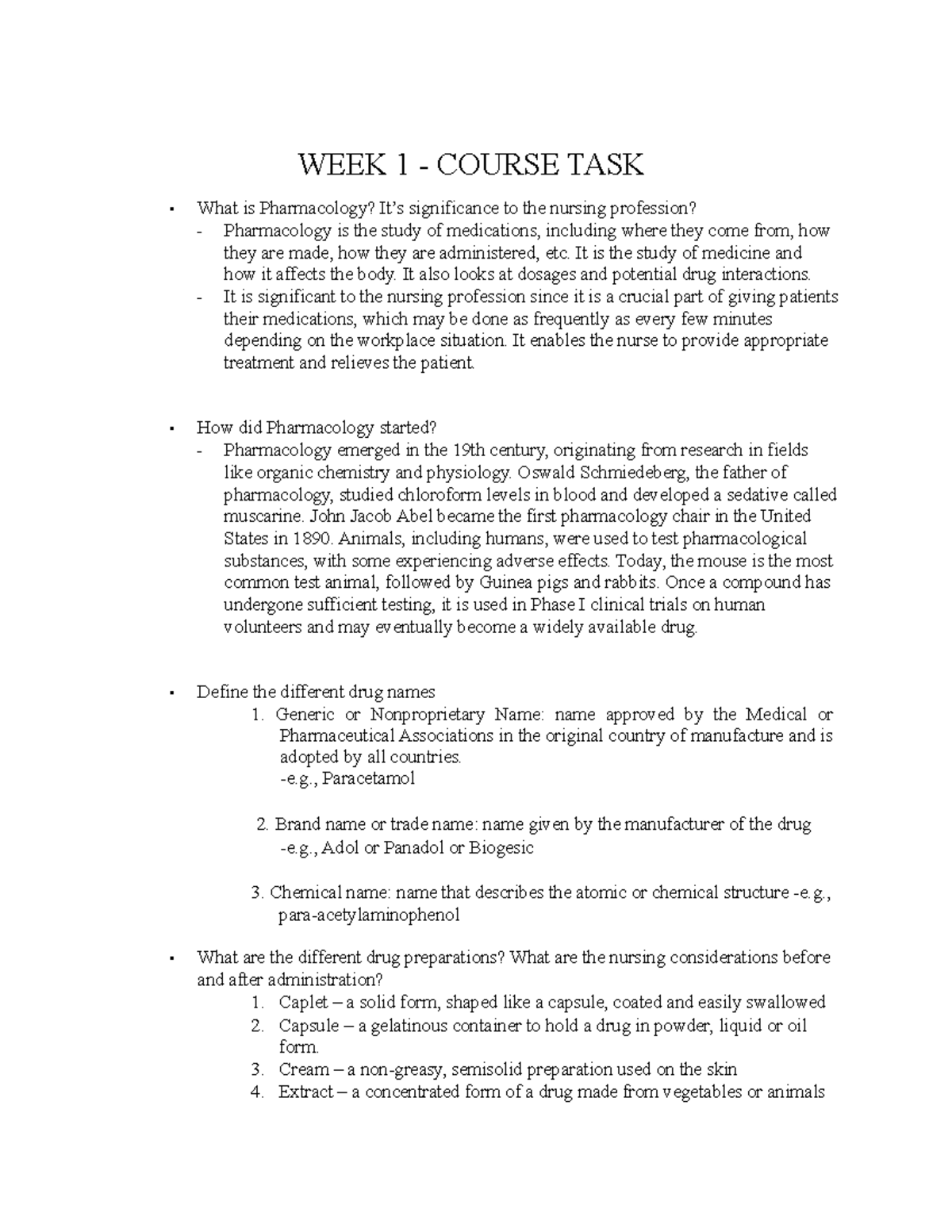 WEEK 1 - Course TASK ( Pharma) - WEEK 1 - COURSE TASK What is ...