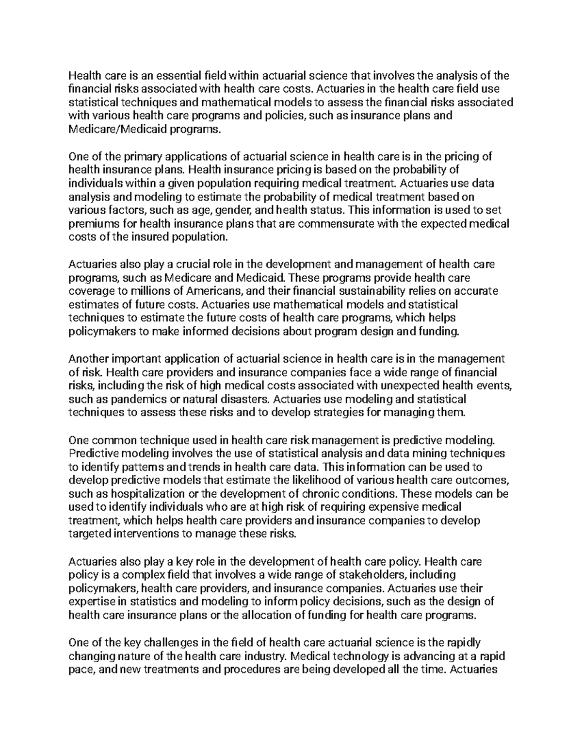 Health care within AS - lecture notes - Health care is an essential ...