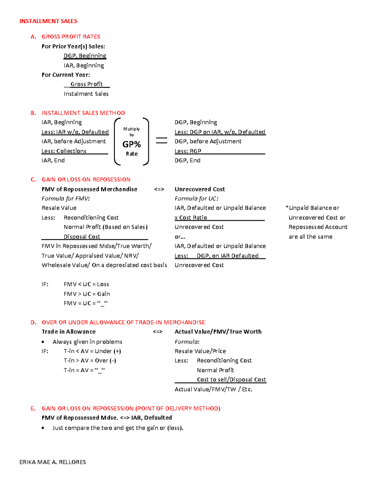 I - Advance Accounting Installment Sales Formula Advance Accounting ...