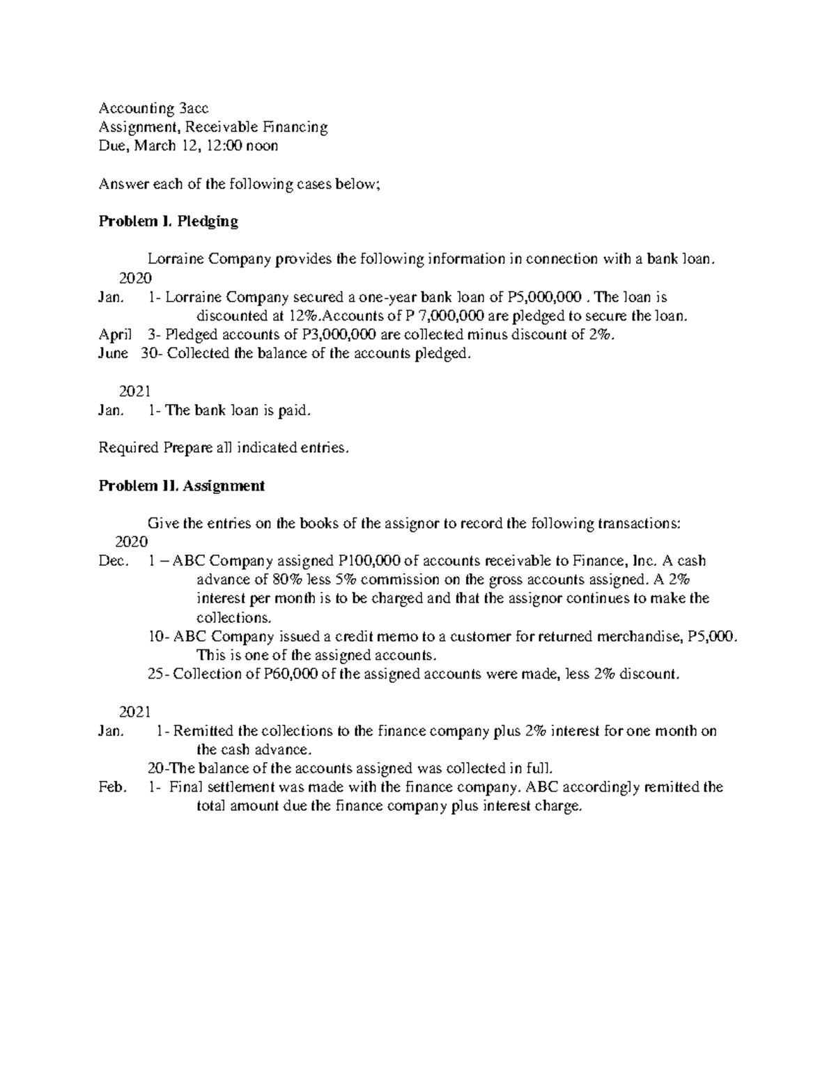 Exercises in accounting problem - Accounting - Studocu