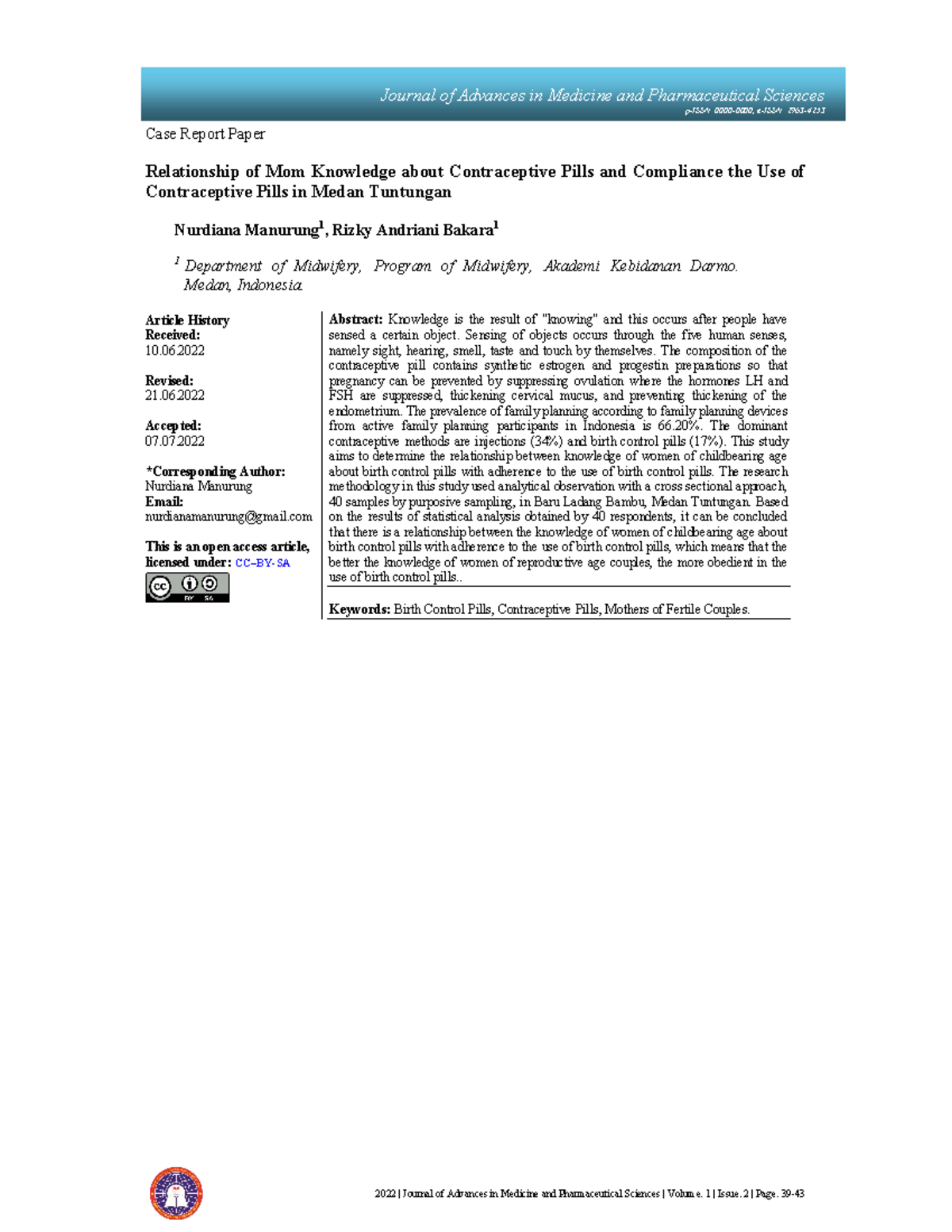 Relationship of Mom Knowledge about Contraceptive - 2022 | Journal of ...
