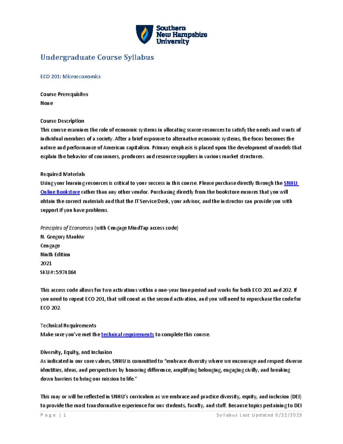 ECO 201 Syllabus - Outline - Undergraduate Course Syllabus ECO 201 ...