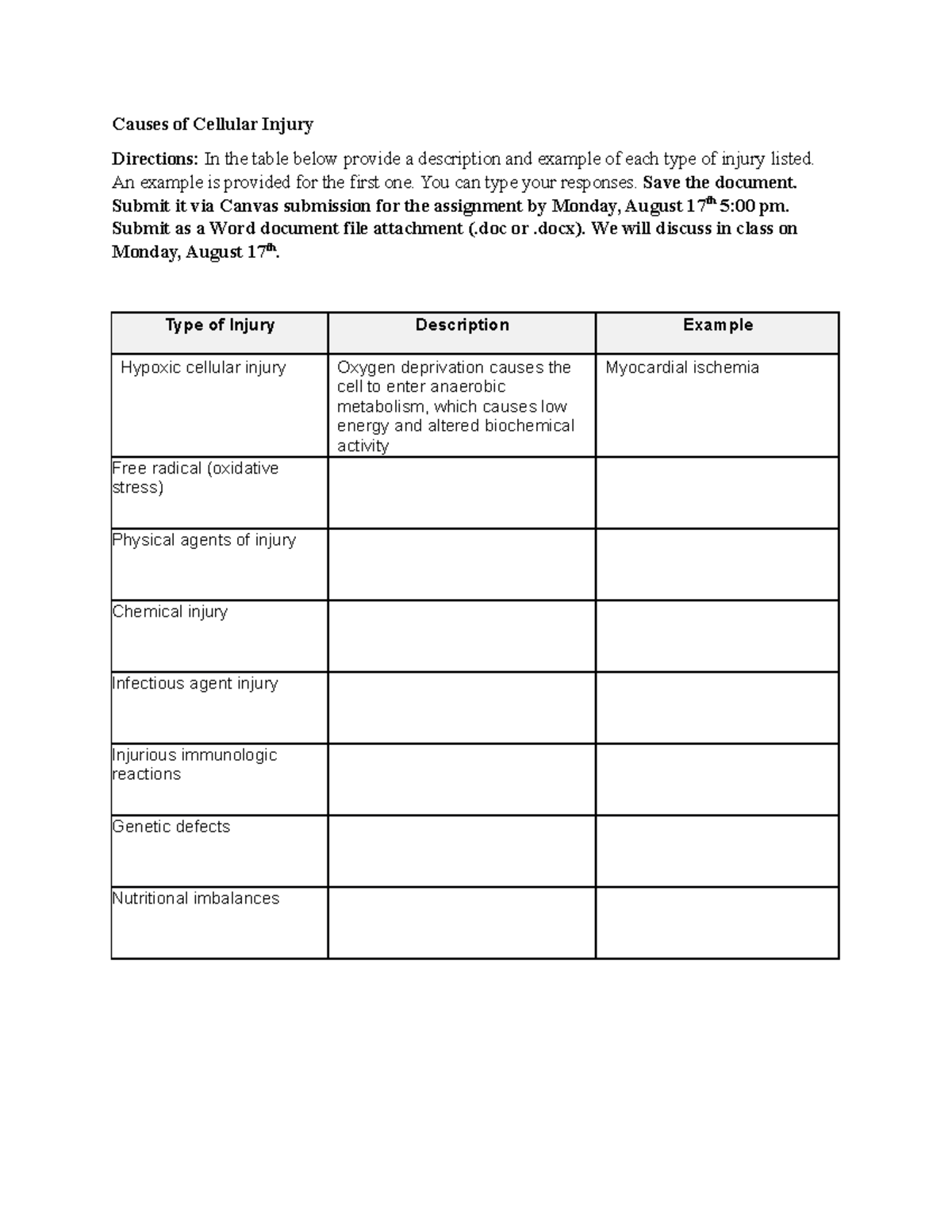Ch 2 Causes of Cellular Injury - Causes of Cellular Injury Directions ...