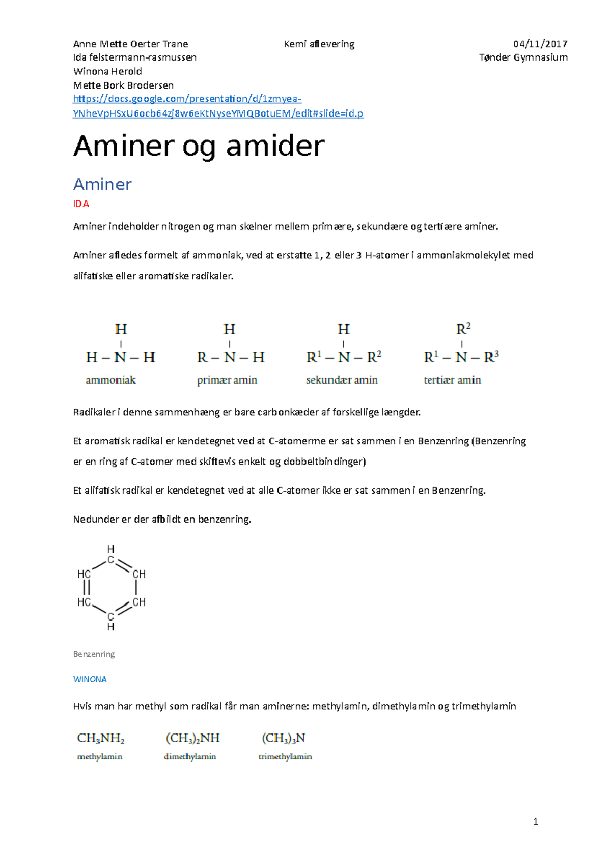 Aminer og Amider opdeling - Ida felstermann-rasmussen Tønder Gymnasium ...