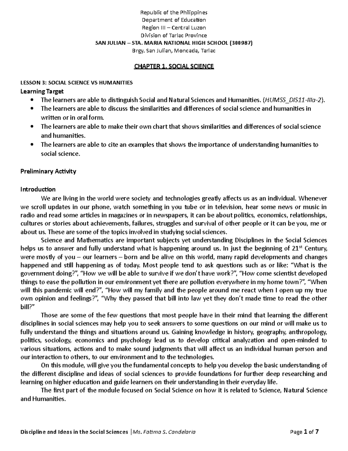 DISS Chapter 1 Lesson 1 Social Science - Department of Education Region ...