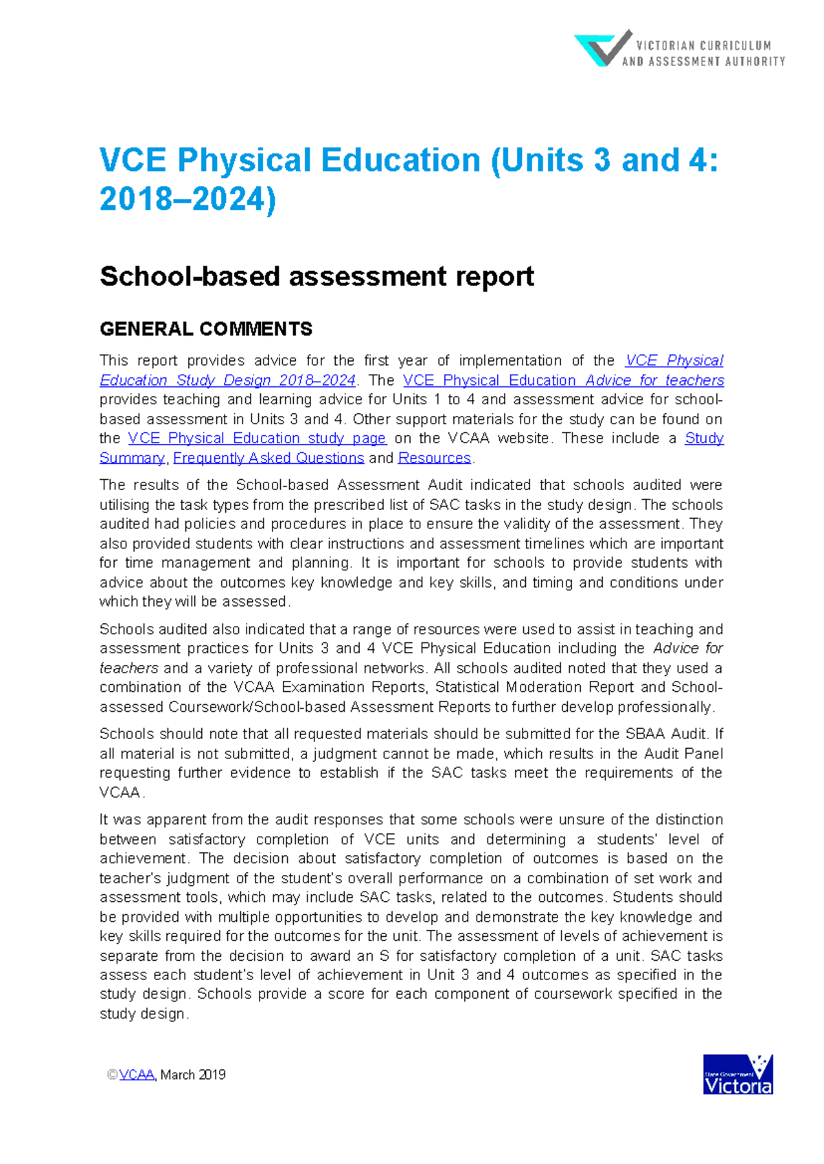 Units 3-4 SBA Report Physical Education 2018 - VCE Physical Education ...