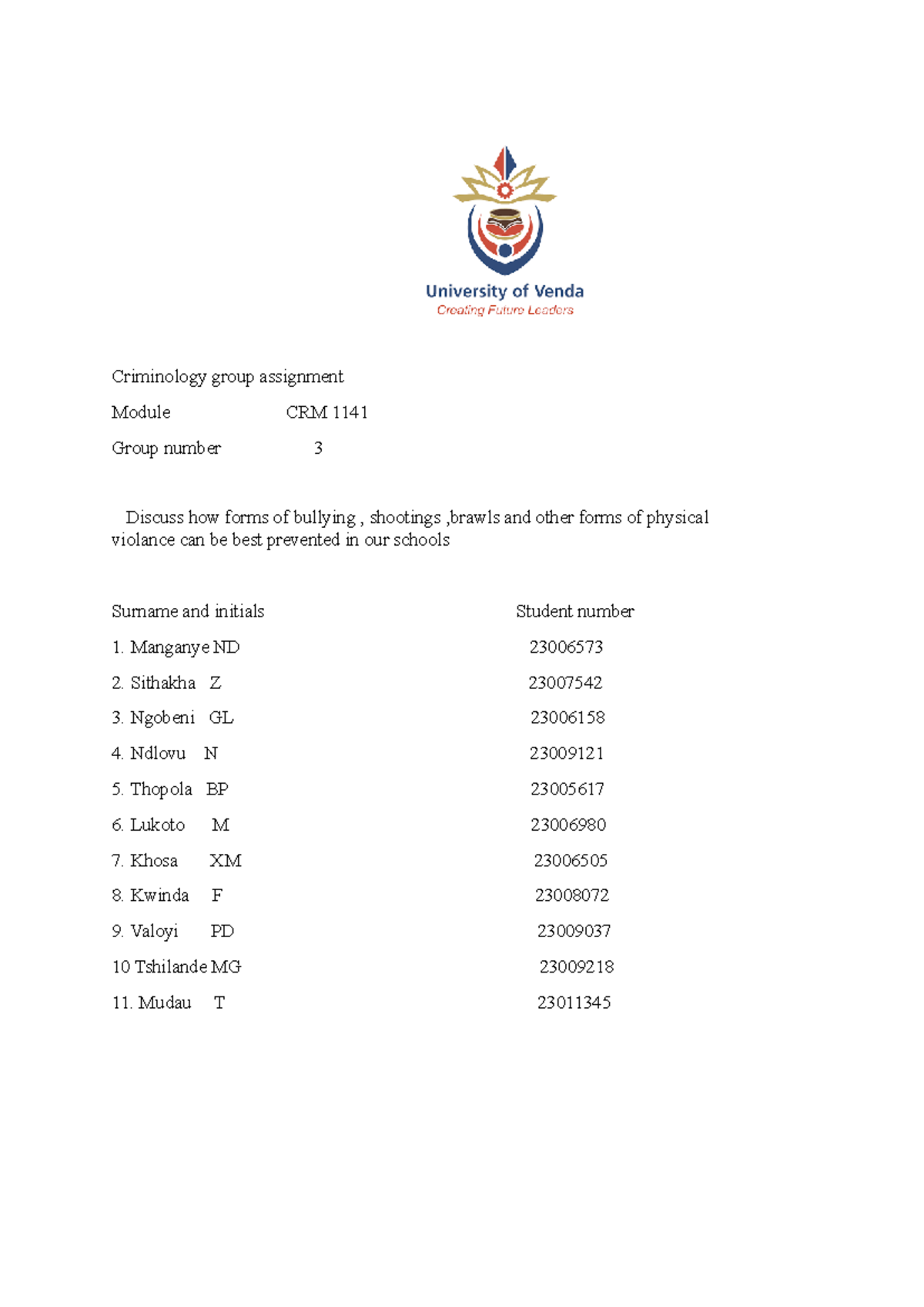 Crm cover page - Int 1541 - Criminology group assignment Discuss how ...