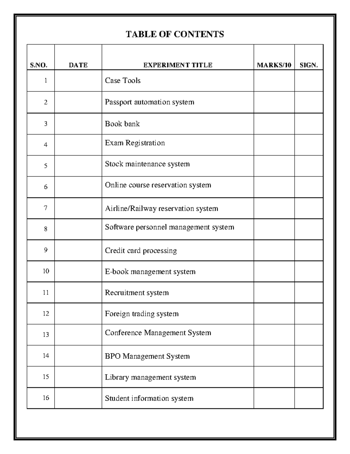CS8582-OOAD lab manual - TABLE OF CONTENTS S. DATE EXPERIMENT TITLE ...