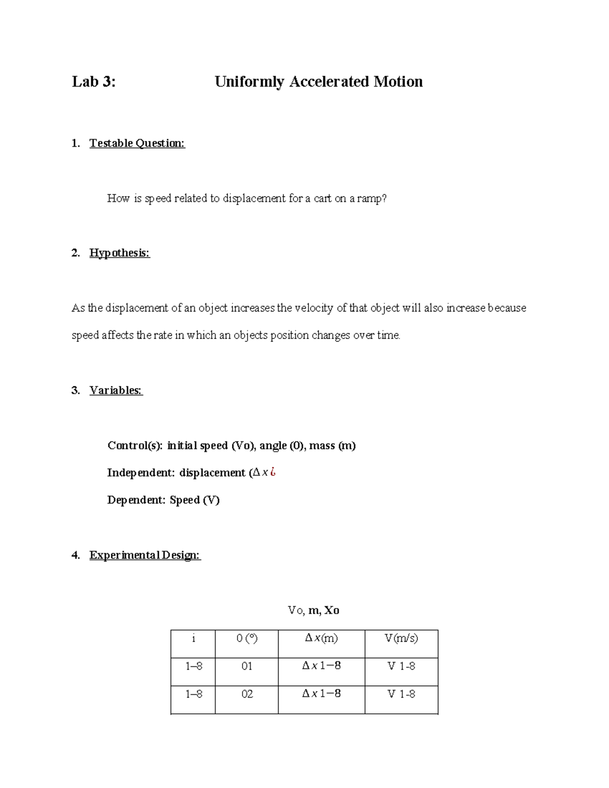PHY111L Lab 3 Uniformly accelerated motion 3 - Lab 3: Uniformly ...