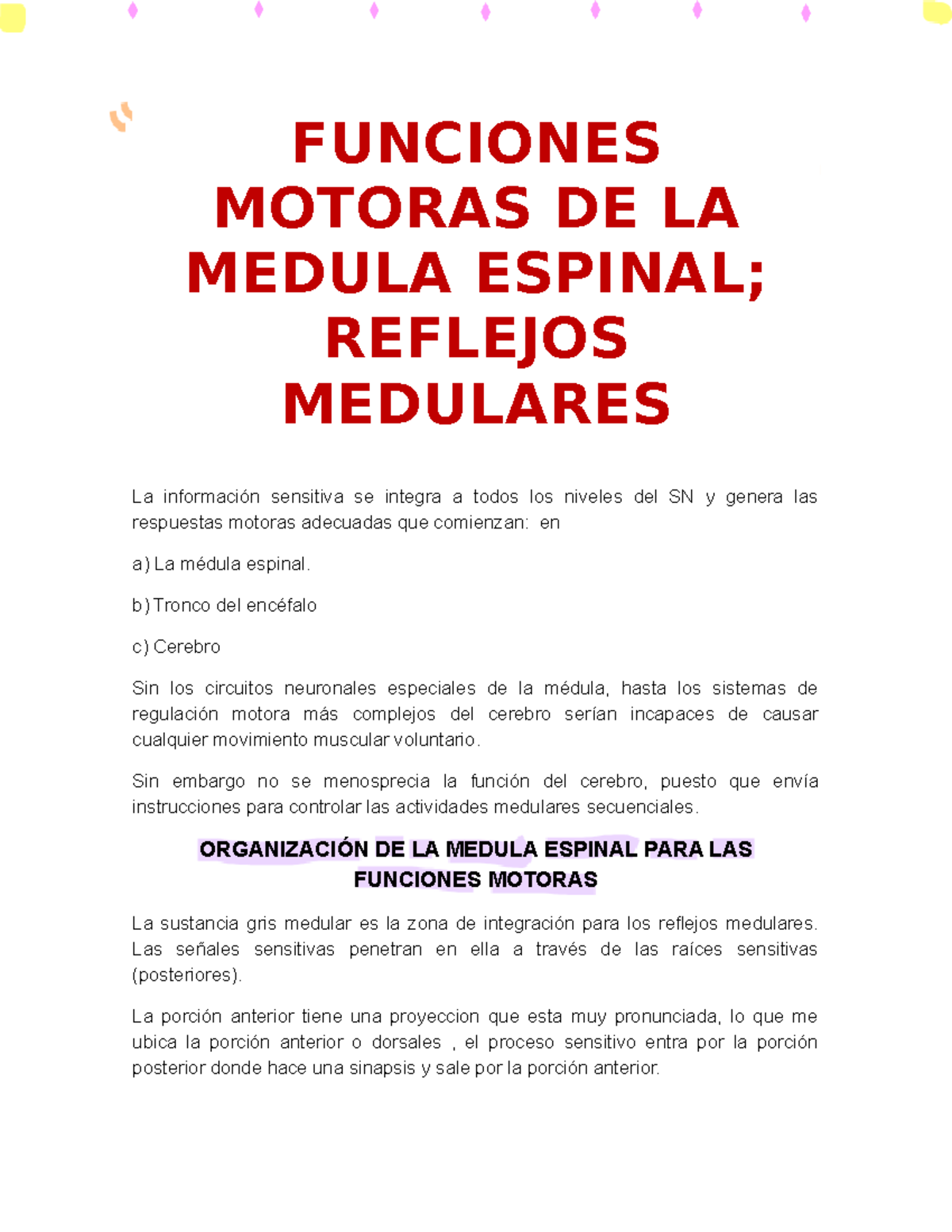 Capitulo 55 Y 56 - Resumén - Tratado de fisiologia Medica - FUNCIONES MOTORAS DE LA MEDULA ...