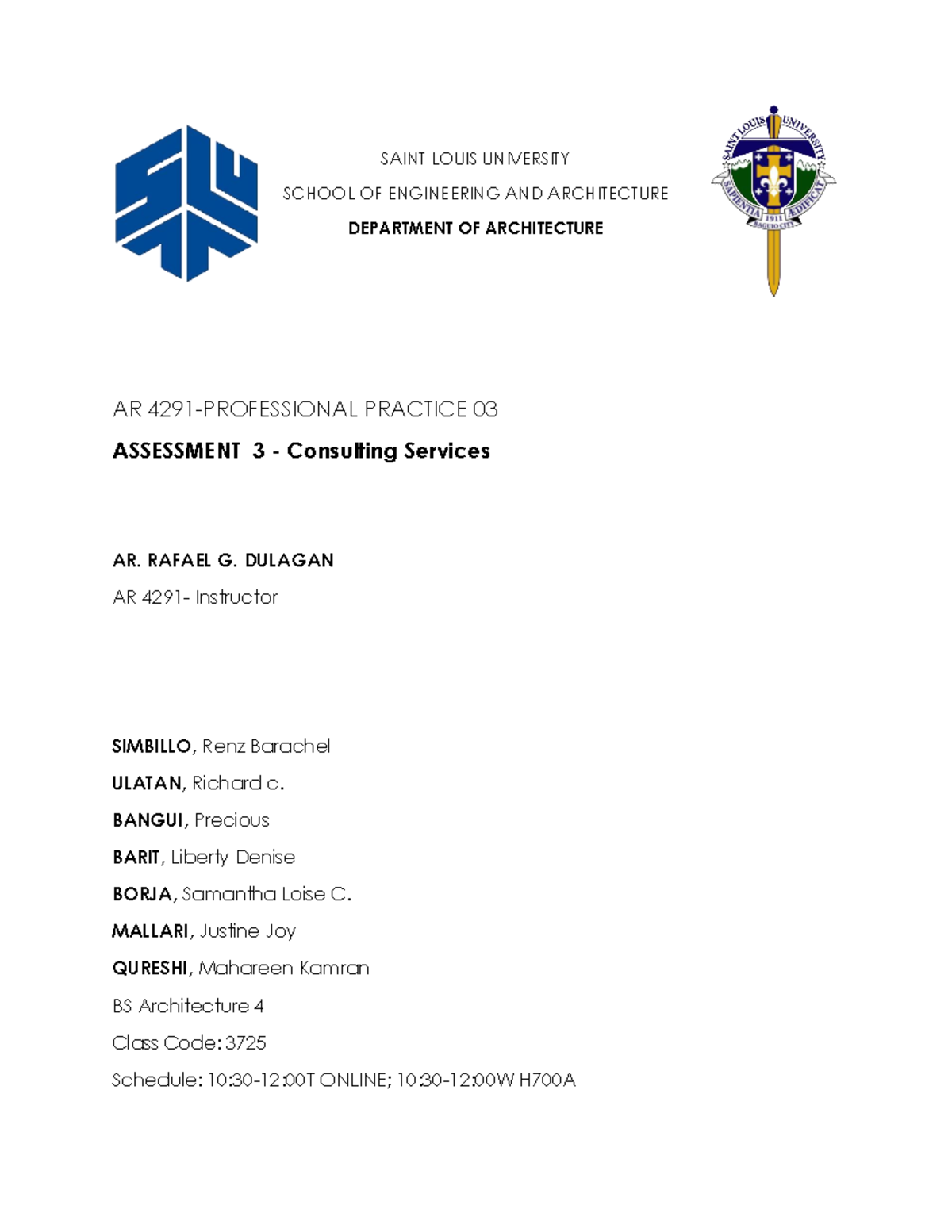 3725-AR4291- Profprac 03 Consulting Services Naame - SAINT LOUIS UNIVERSITY SCHOOL OF ...