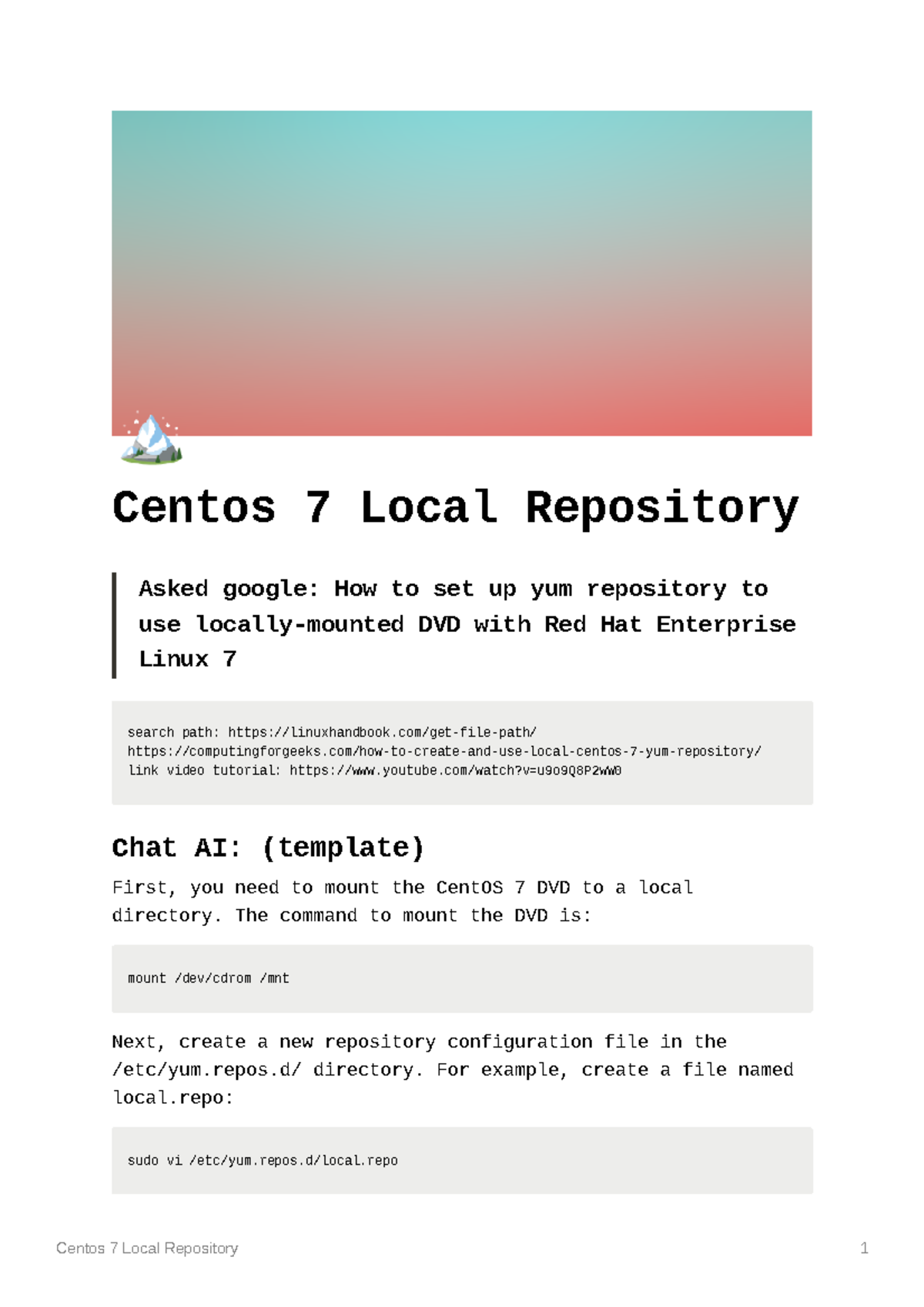 Centos 7 Local Repository version 1 - Centos 7 Local Repository 1 ...