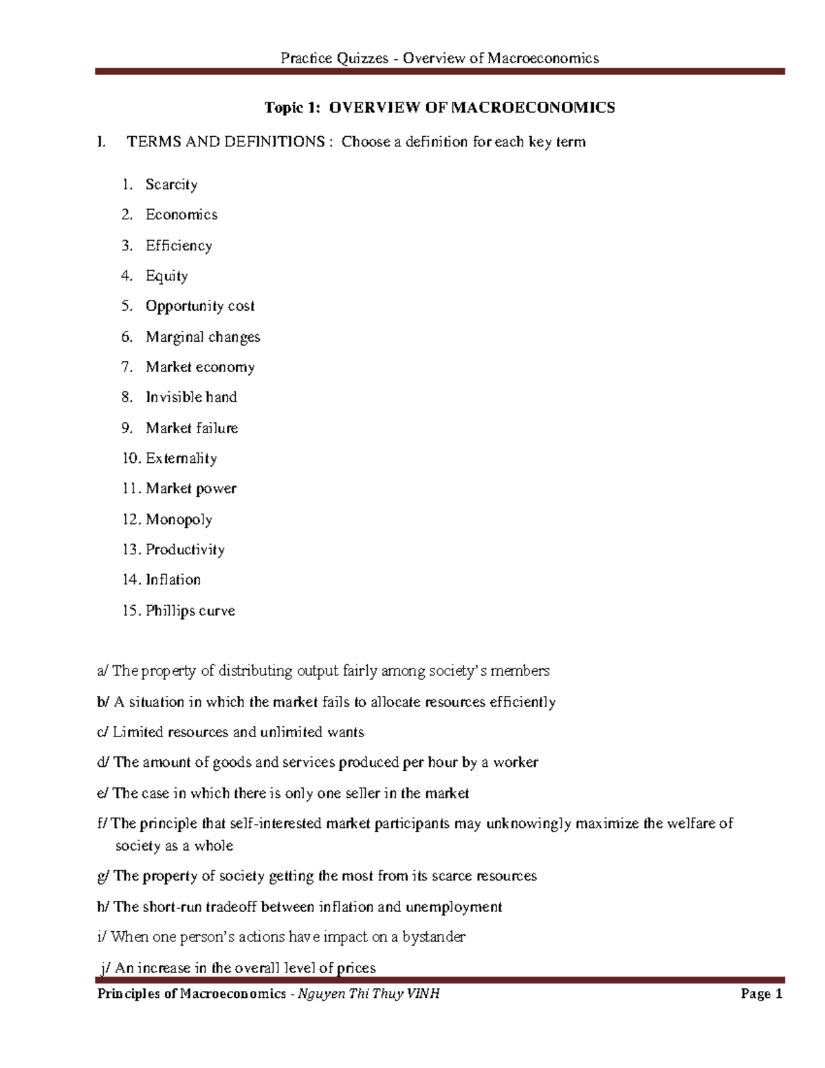 Practice Quizzes Topic 1-C1&2 - Topic 1: OVERVIEW OF MACROECONOMICS I ...
