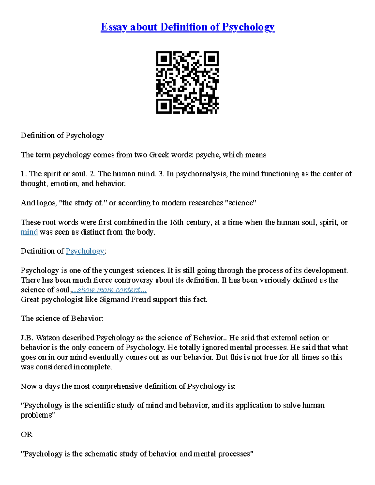 Writing A Psychology Essay - Essay about Definition of Psychology ...