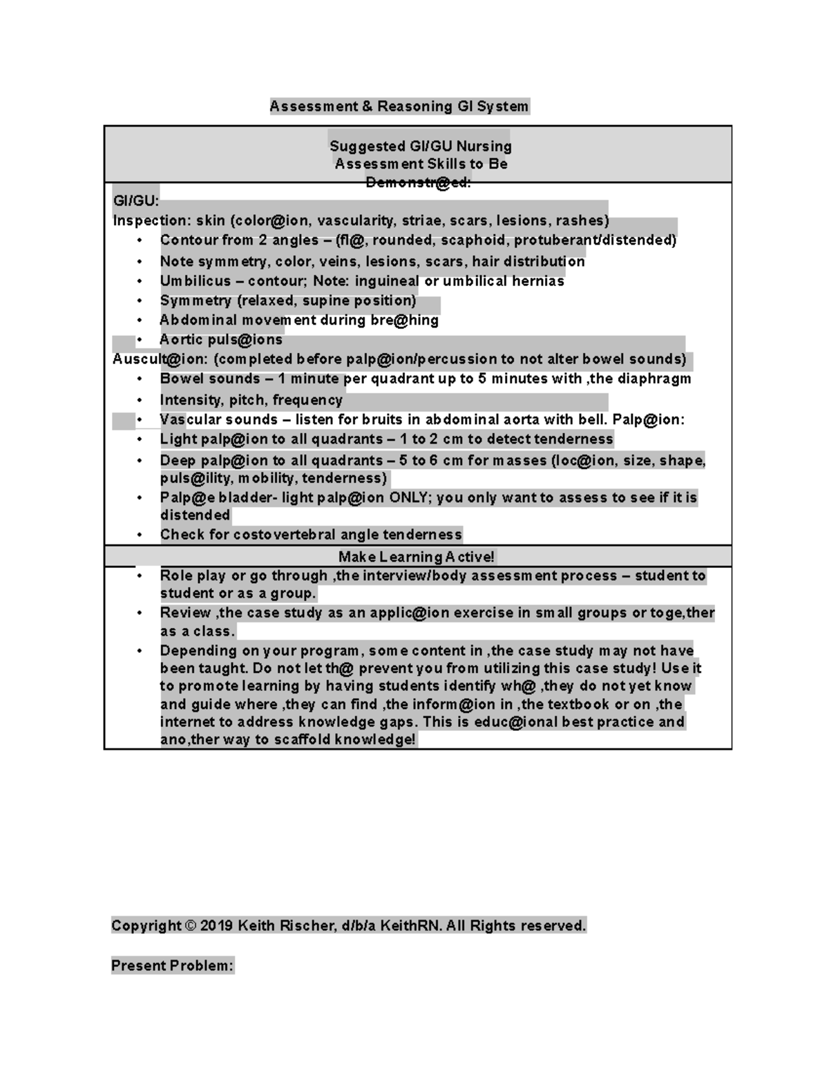 Clincals day 4. - Assessment & Reasoning GI System Suggested GI/GU ...