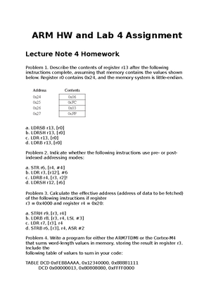 ARM HW and Lab 3 Assignment - ARM HW and Lab 3 Assignment Lecture Note 3 Homework Problem 1 ...