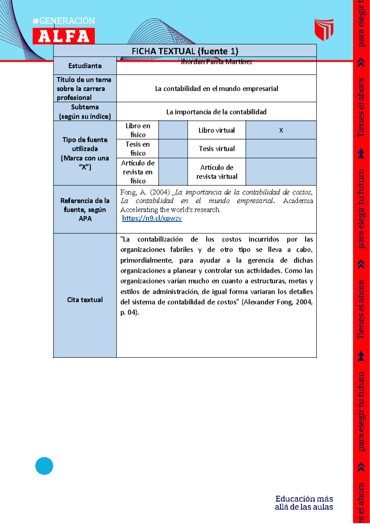 Formato DE Fichas Textuales - 1 | FICHA TEXTUAL (fuente 1) Estudiante ...
