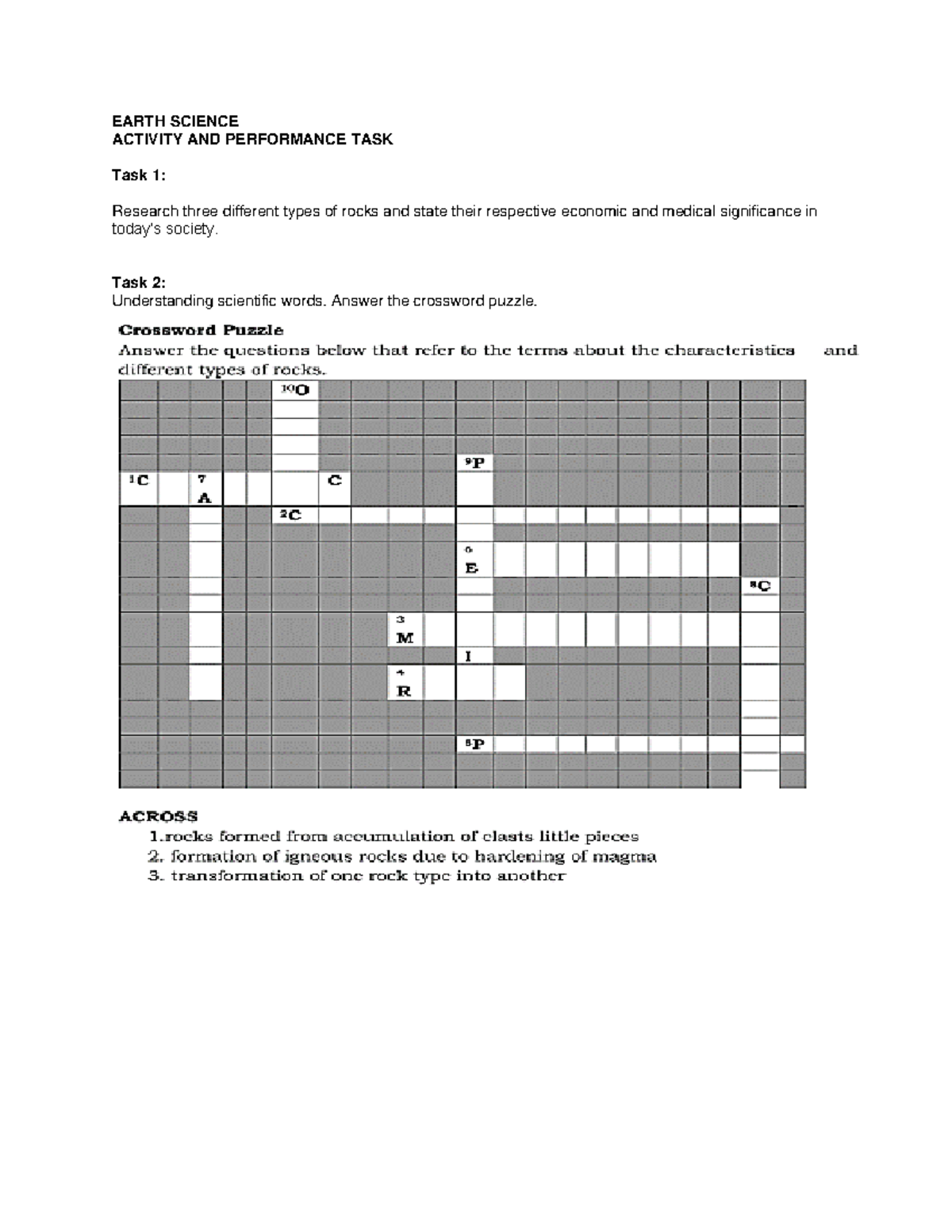 Earth Science pt and activity - earth science - EARTH SCIENCE ACTIVITY ...