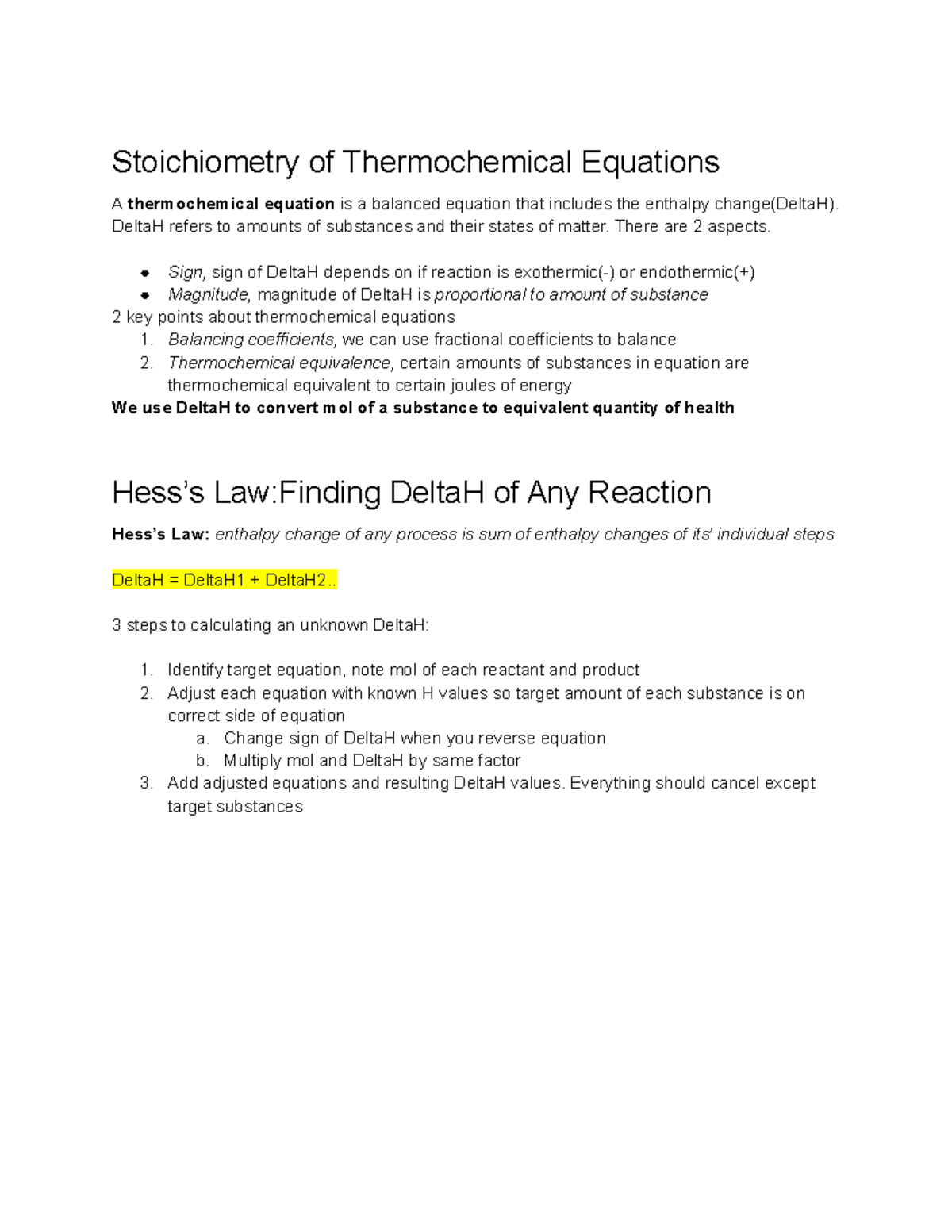 Stoichiometry of Thermochemical Equations - DeltaH refers to amounts of substances and their ...
