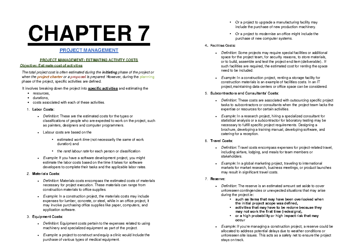 Chapter 7 Project Management - CHAPTER 7 PROJECT MANAGEMENT PROJECT MANAGEMENT: ESTIMATING ...