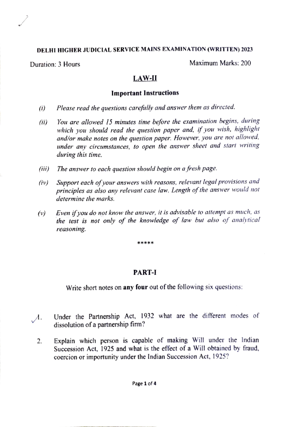 Delhi Higher Judiciary Mains LAW Paper-II - / DELHI HIGHER JUDICIAL ...