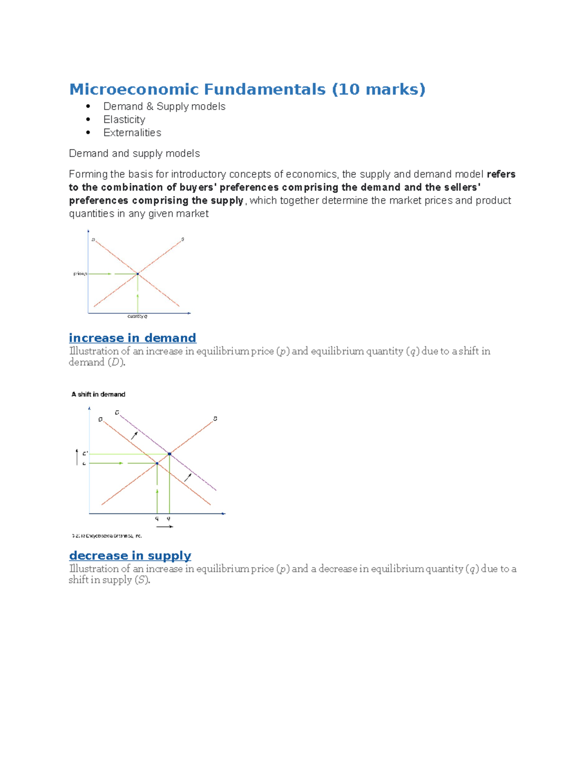 Revision Notes for final exam - Microeconomic Fundamentals (10 marks ...