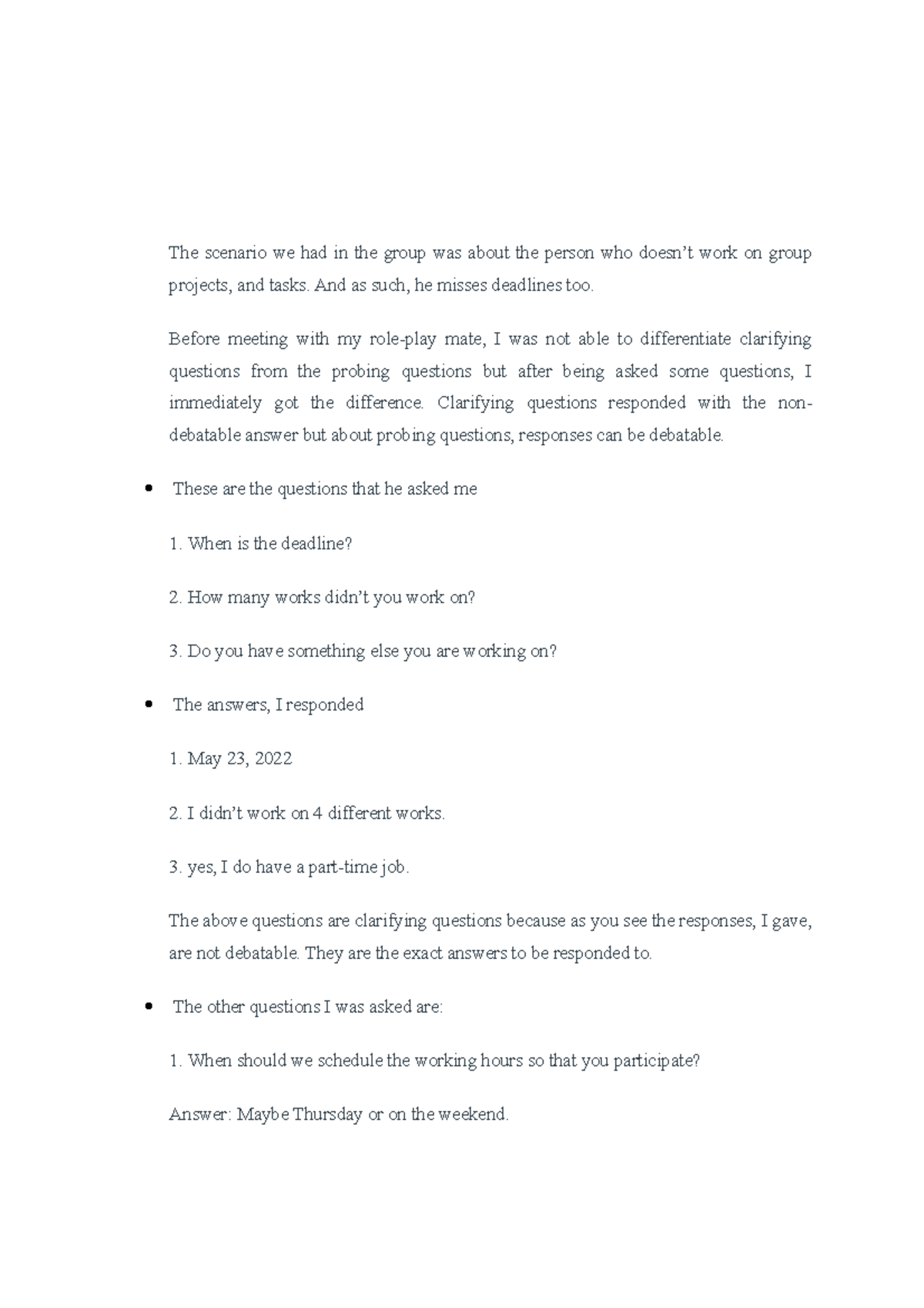 Wilson.Week 5. Session 1 Assignment - The scenario we had in the group ...