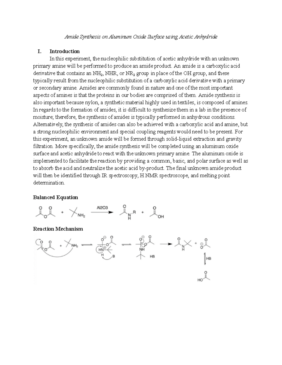 Experiment 6: Amide Synthesis on Aluminum Oxide Surface using Acetic ...