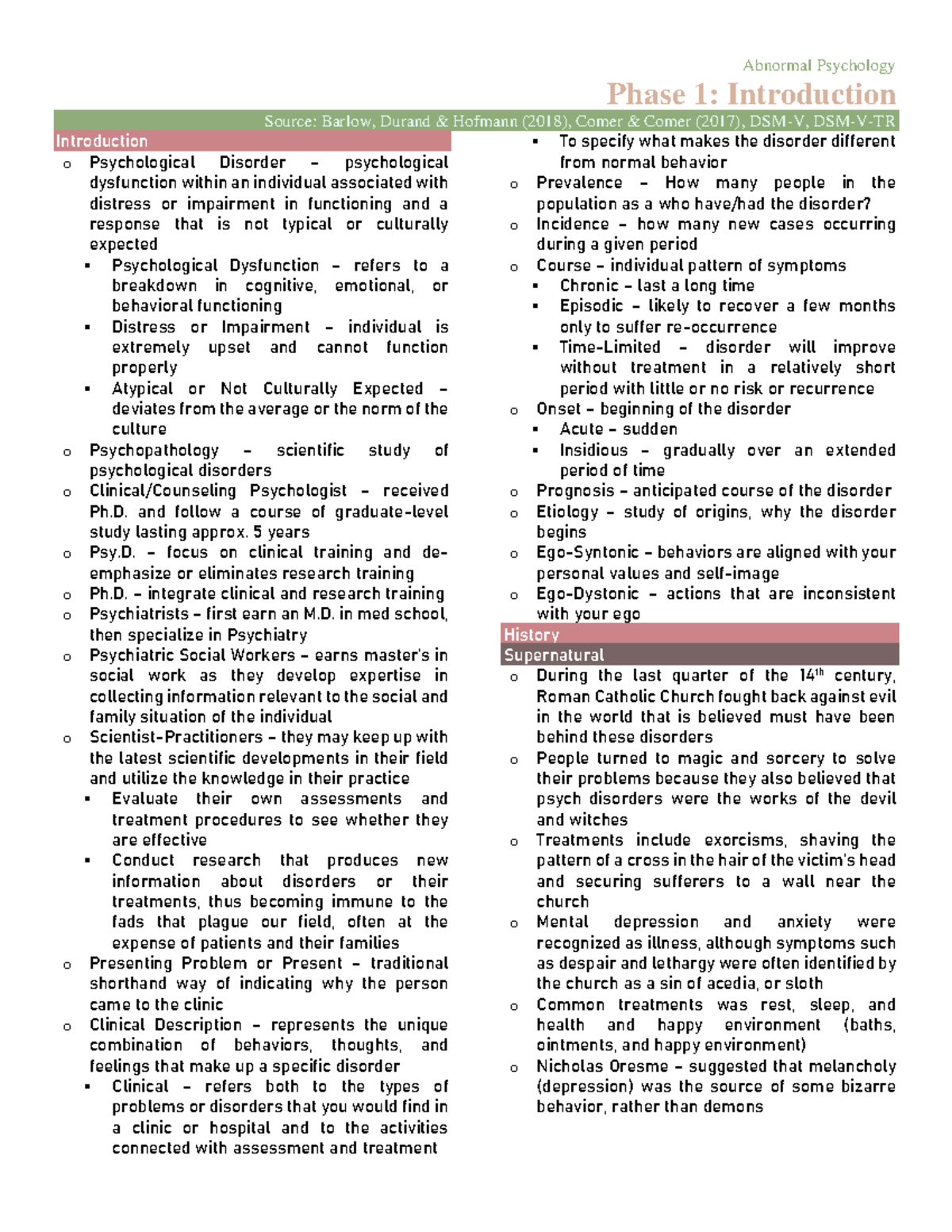 Pt1 - Summary DSM-5 - Phase 1: Introduction Source: Barlow, Durand ...