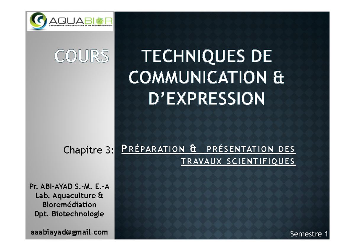 -Préparation Présentation des Travaux Scientifiques - P R É PA R AT I O N & P R É S E N TAT I O ...