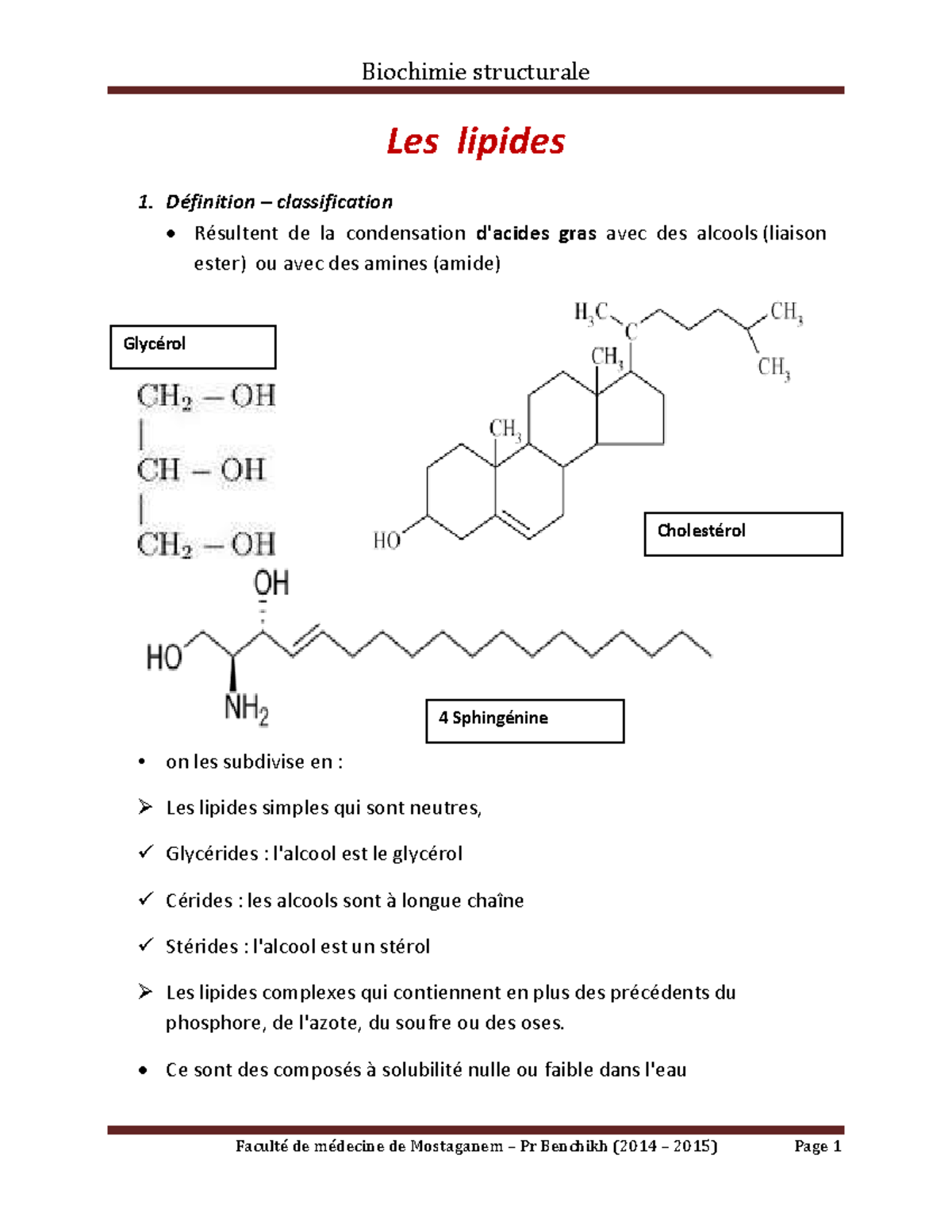 Biochimie 27-lipides - Les lipides 1. Définition – classification ...