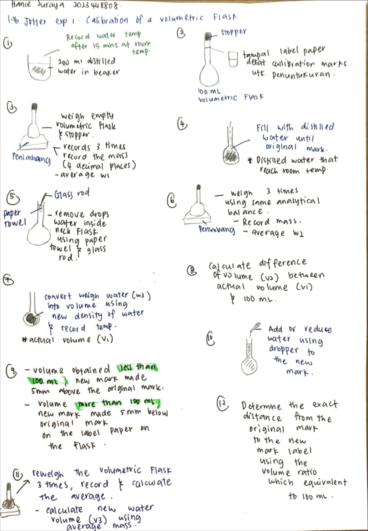 LAB Jotter EXP1 - Hanie Suraya 2013448808 lab Jotter exp 1 Calibration of a volumetric Flask ...