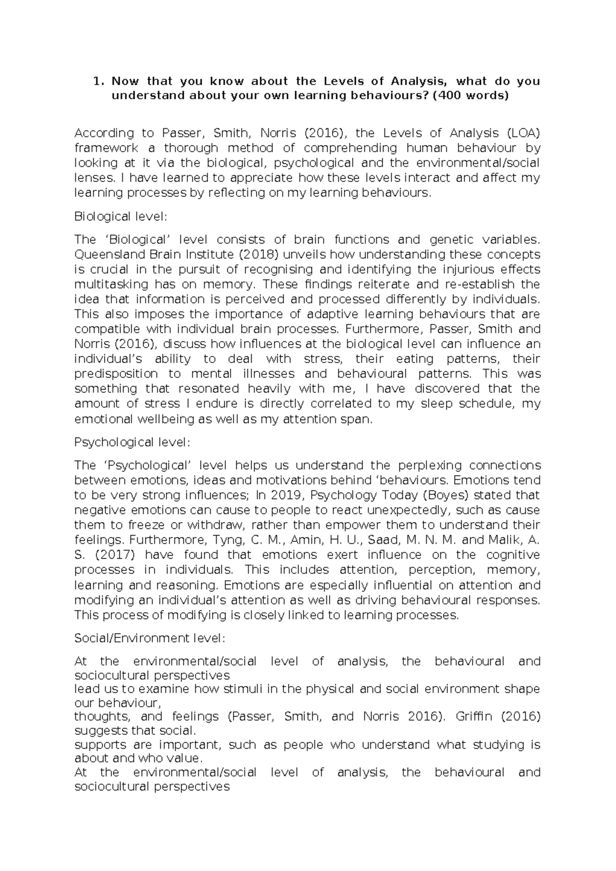 IIS - Reflection 1 - Summary The Individual in Society - 1. Now that ...