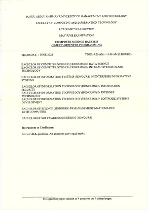 BACS2053 Object Oriented Analysis Design - Tutorial 1-5 Questions - Tutorial 1 : Object ...