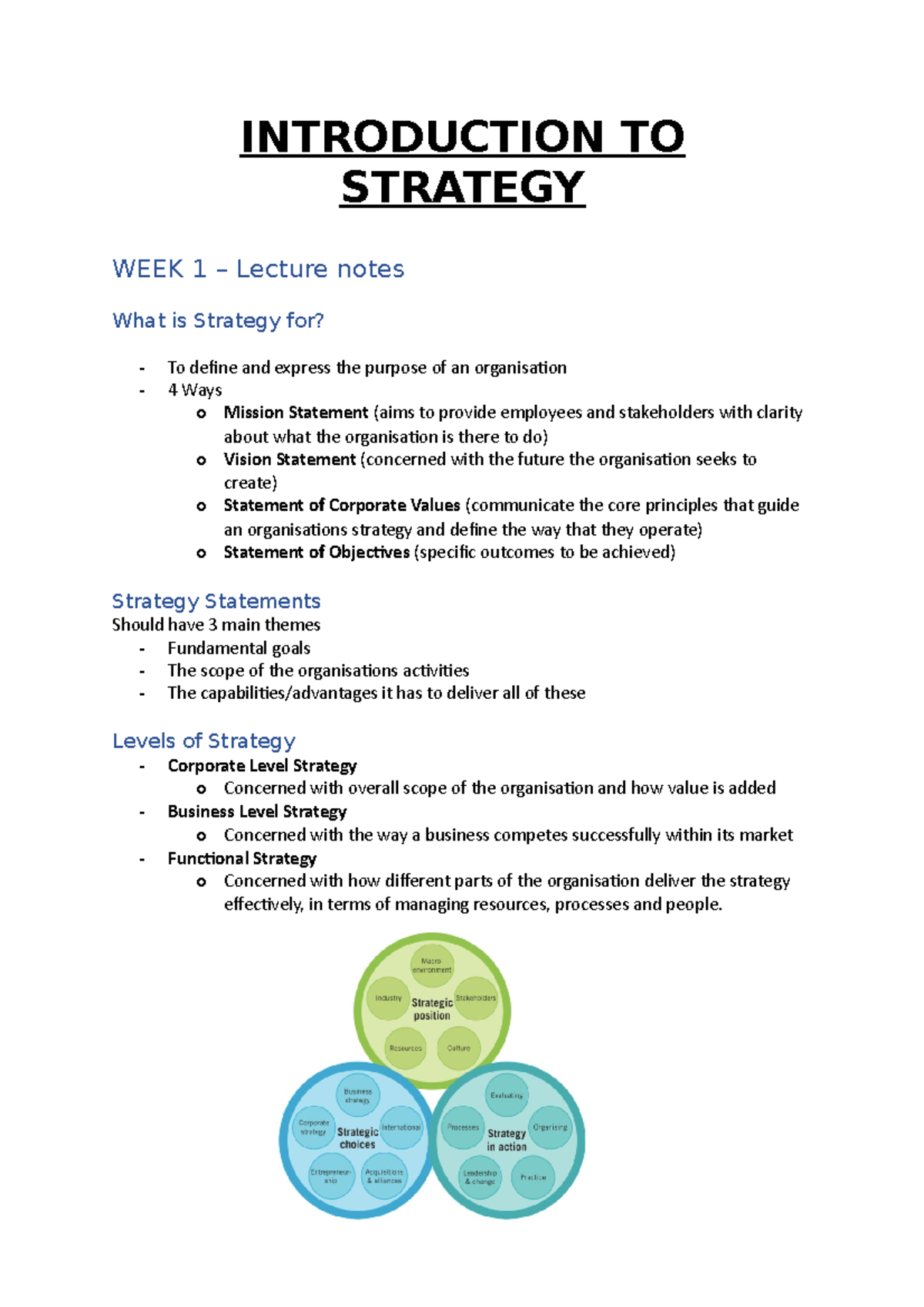 Introduction TO Strategy - notes - INTRODUCTION TO STRATEGY WEEK 1 ...