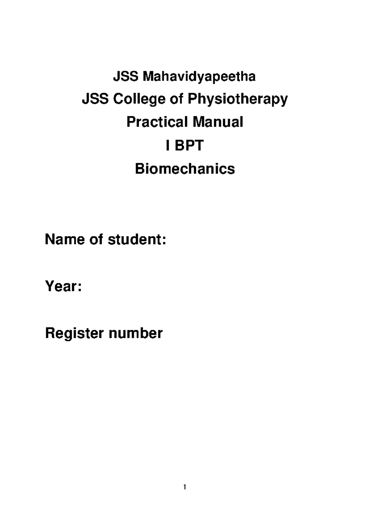 1year BPT Practical Manual 2019-20 - JSS Mahavidyapeetha JSS College of ...