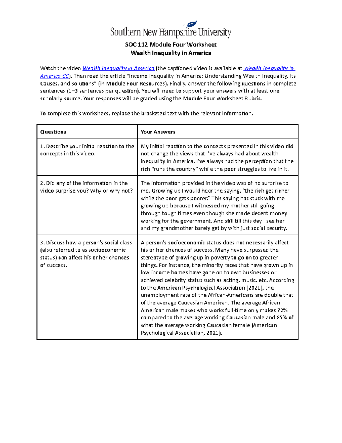 Areshia Streams SOC 112 Module Four Worksheet - SOC 112 Module Four ...