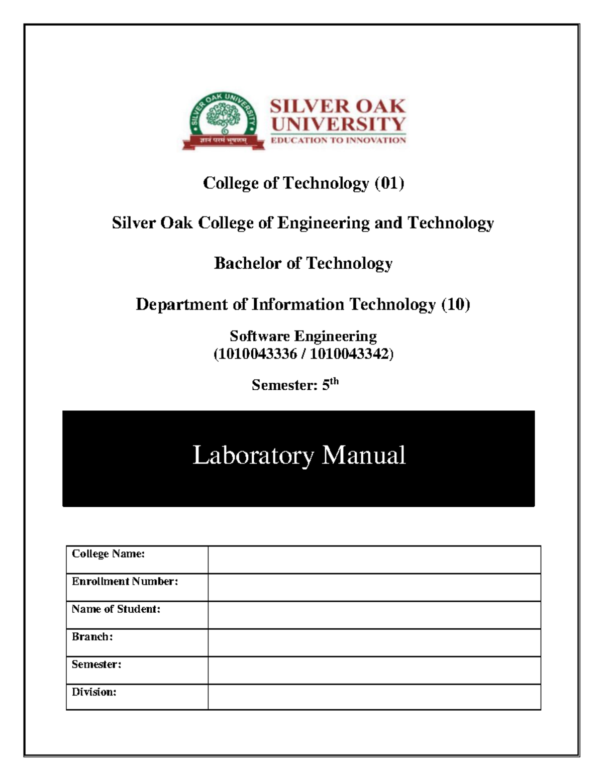 I am sharing 'SE Final Lab Manual' with you - College of Technology (01 ...