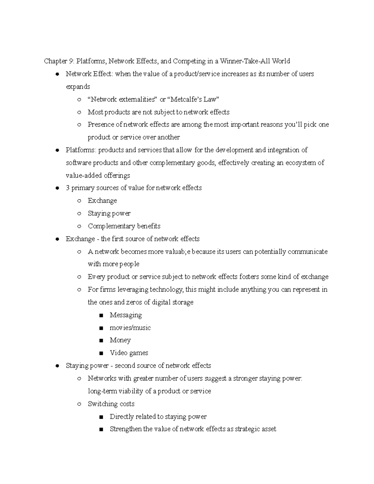 Chapter 9 and 10 - Chapter 9: Platforms, Network Effects, and Competing ...
