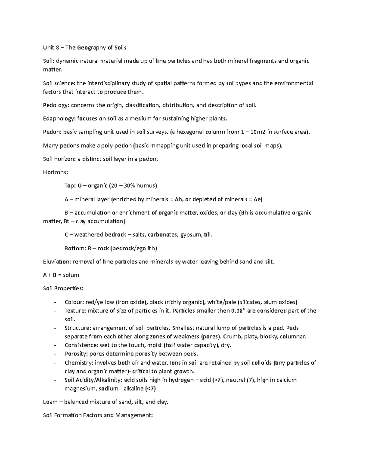 Unit 8 - Lecture 8 - Unit 8 – The Geography of Soils Soil: dynamic ...