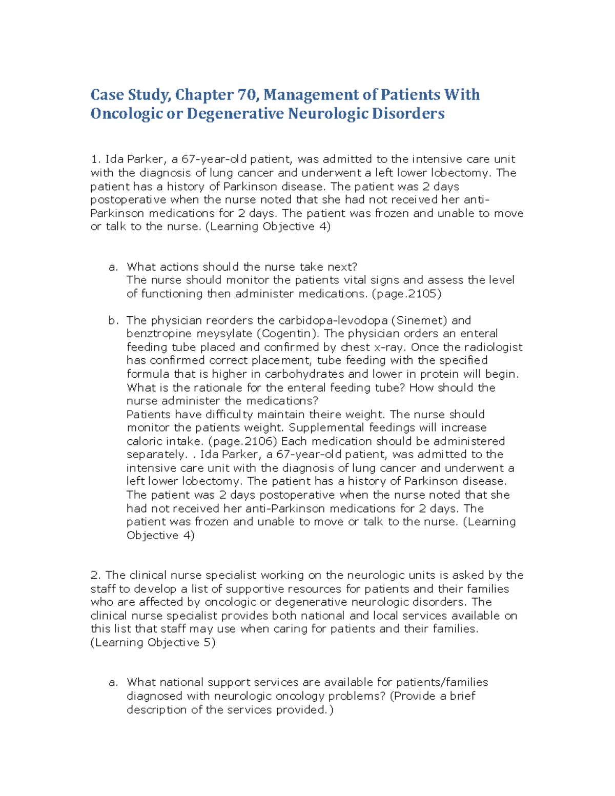 Week 7 and 8 Case Study Chapter 70 - NURS 2115 - Studocu