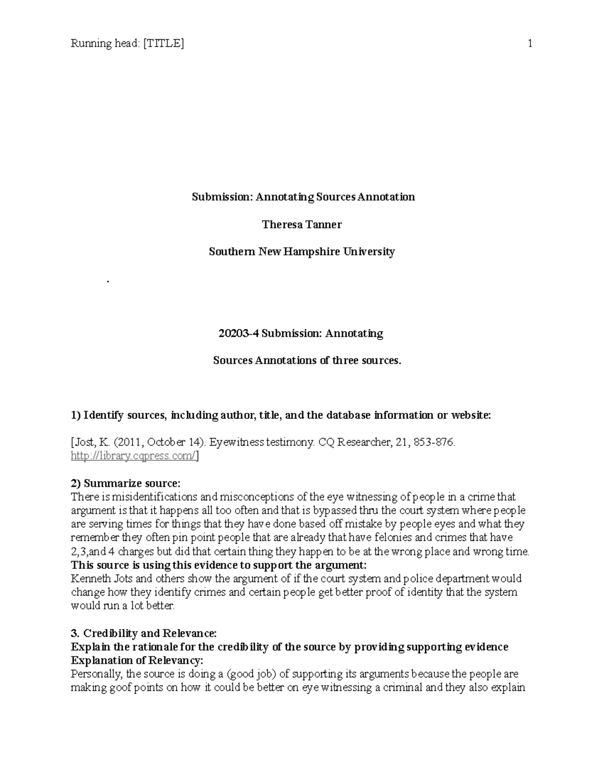 Submission Annotating Sources Annotationedited - Running head: [TITLE] 1 Submission: Annotating ...