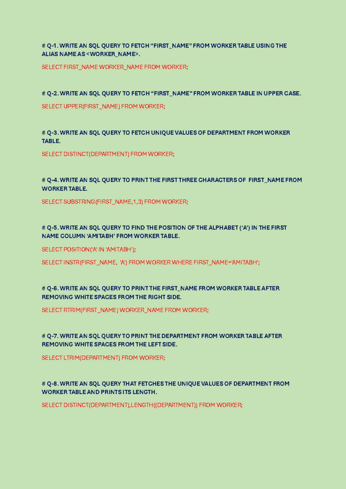 SQL Problems - Great Book - # Q-1. WRITE AN SQL QUERY TO FETCH “FIRST_NAME” FROM WORKER TABLE ...