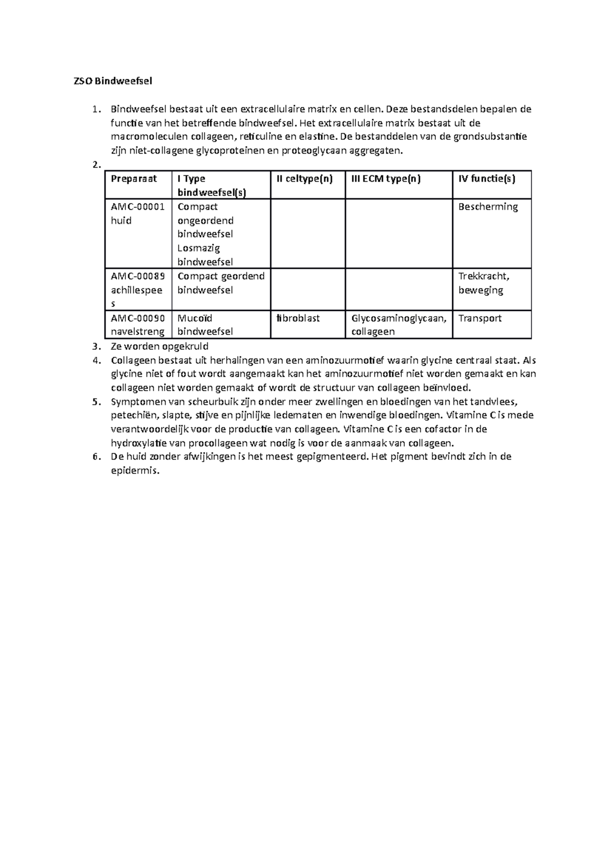 ZSO Bindweefsel week 1 - ZSO Bindweefsel Bindweefsel bestaat uit een ...