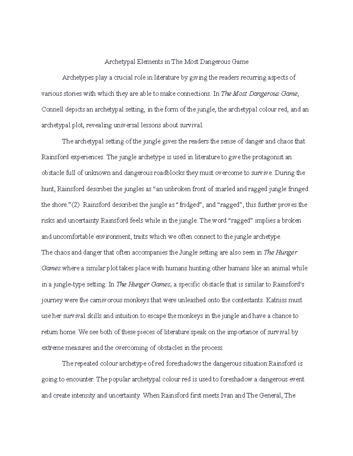 Archetype Essay - Archetypal Elements in The Most Dangerous Game ...