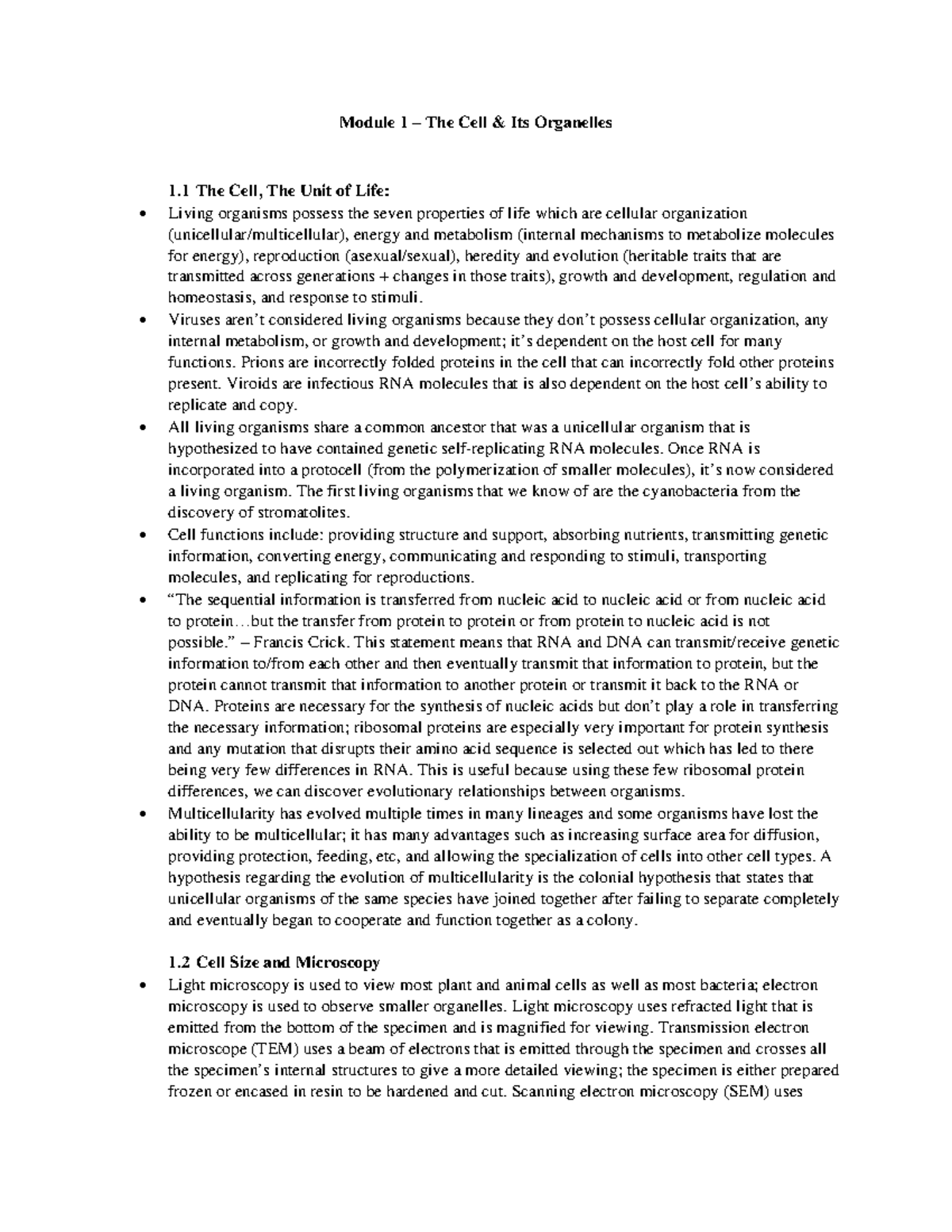 Module 1 The Cell And Its Organelles - Module 1 – The Cell & Its ...