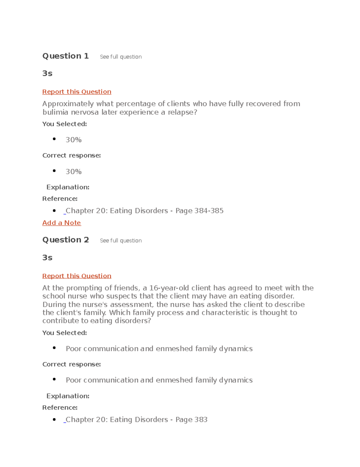 CH 20 Eating Disorder - Question 1 See full question 3s Report this ...
