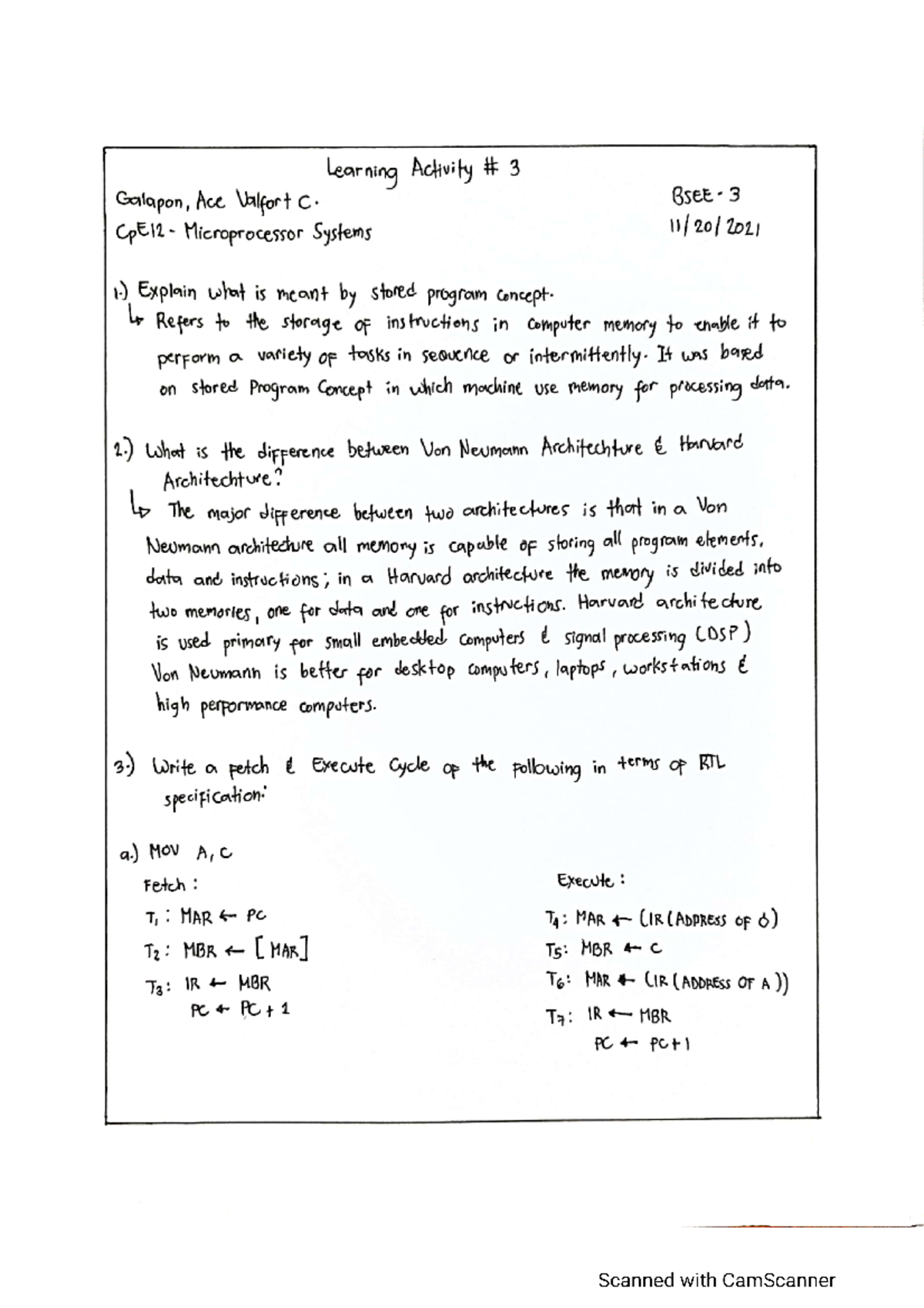 Learning Activity 3 - Sample Activities in the Subject Microprocessor Systems - computer ...